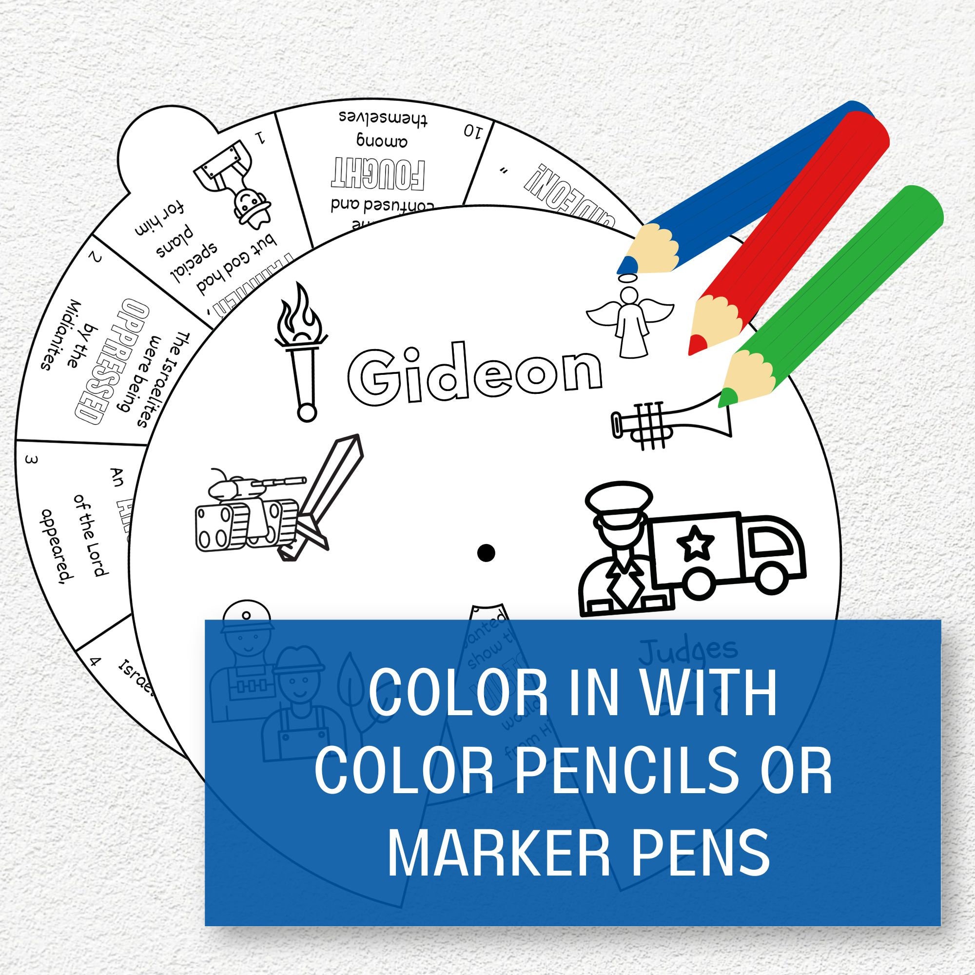 Gideon Coloring Wheel, Printable Sunday School Craft, Bible Story ...