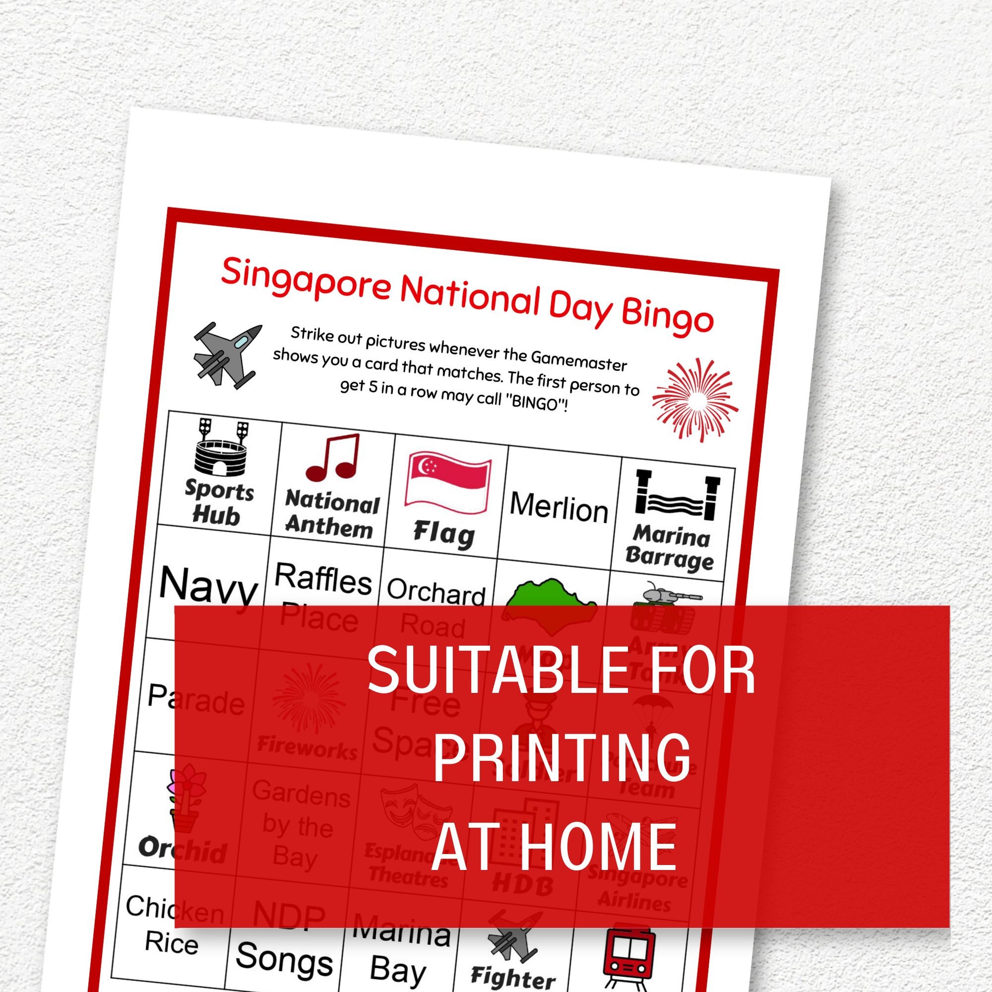 Singapore National Day Bingo Cards Printable, 50 Bingo Cards PDF ...