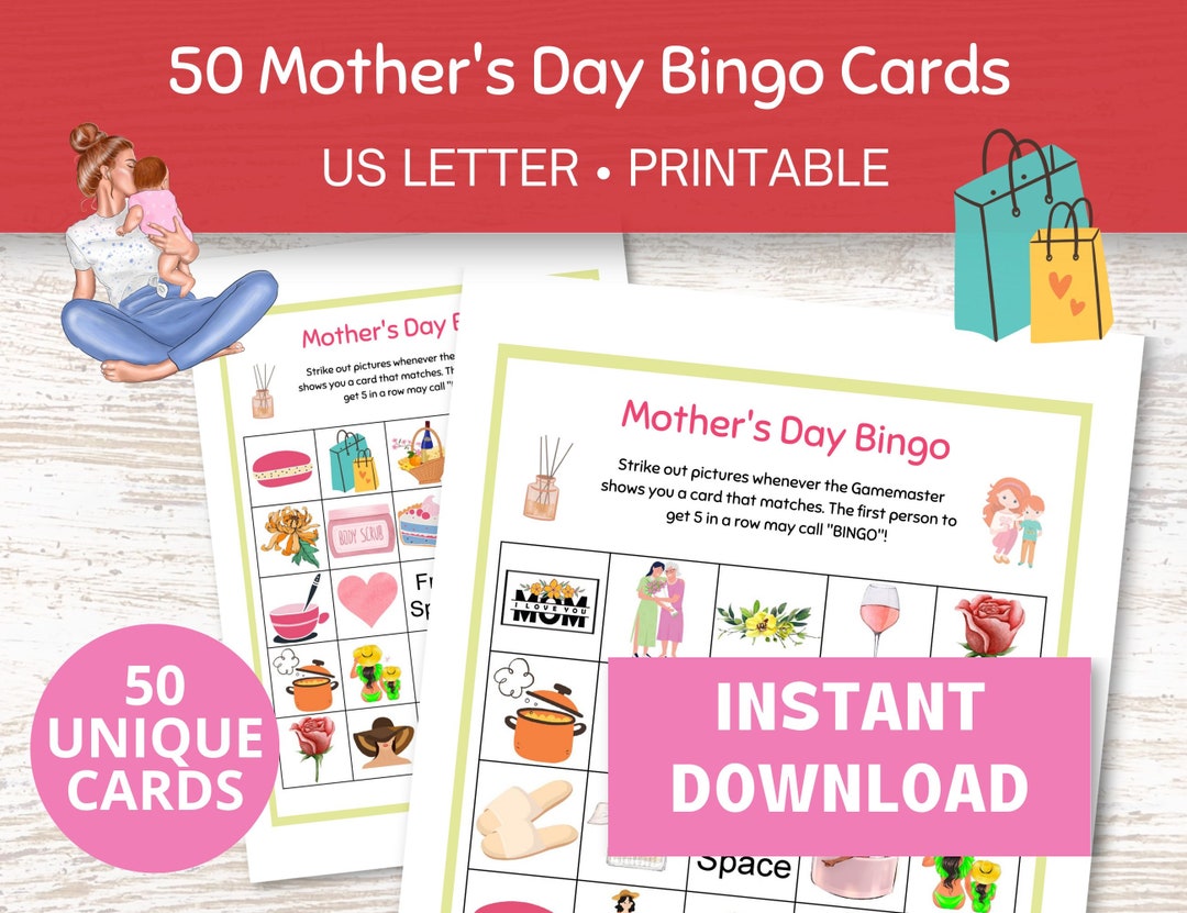 Mother’s Day Bingo, Holiday Bingo 50 Cards, Mothers Day Game, Family ...
