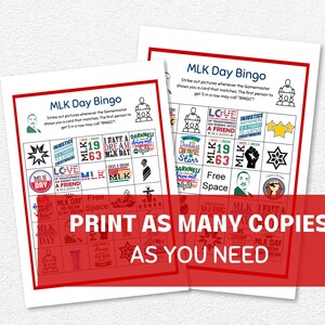 MLK Bingo Game, 50 Bingo Printable Cards for Martin Luther King Jr Day ...