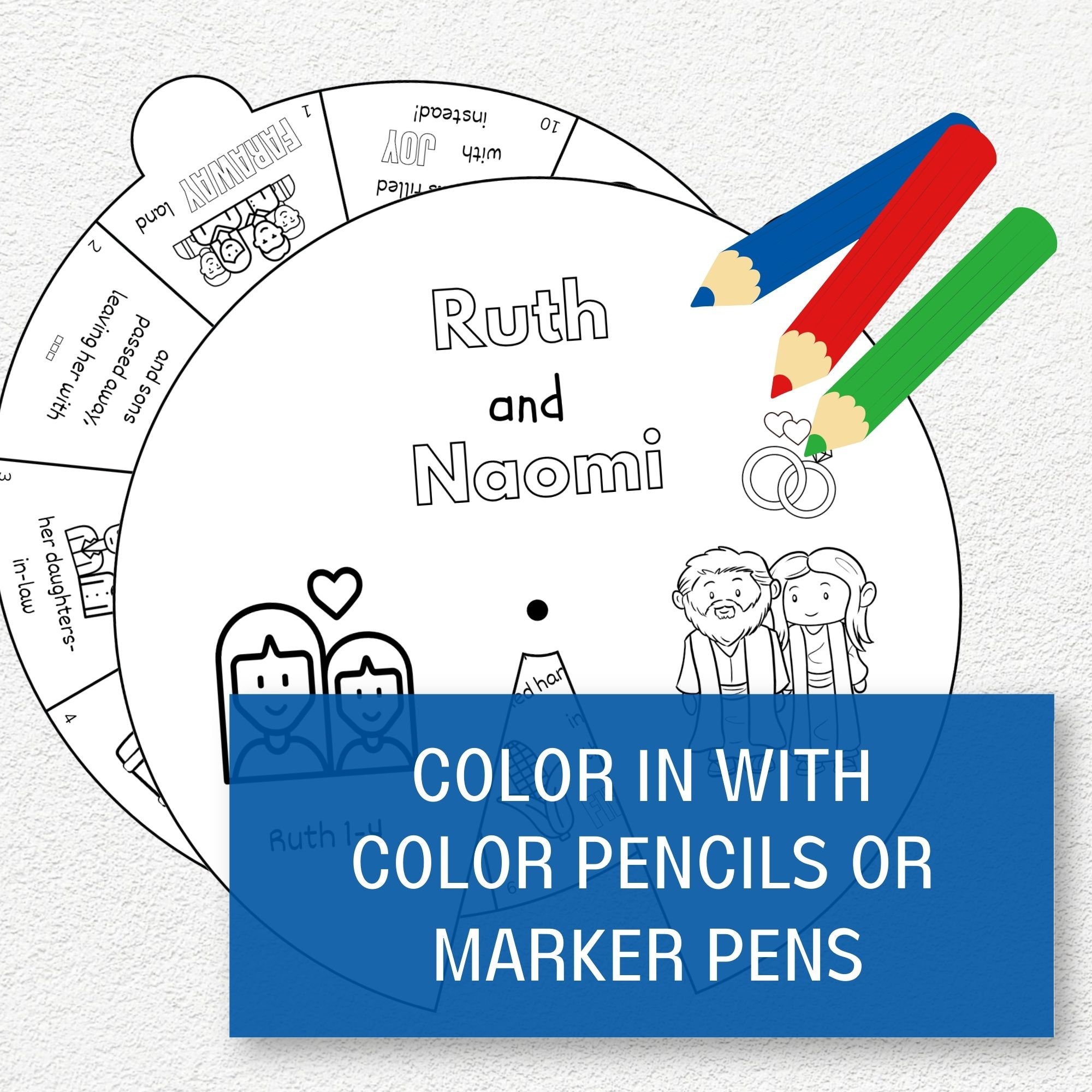 Ruth and Naomi Coloring Wheel, Printable Sunday School Lesson, Kids ...