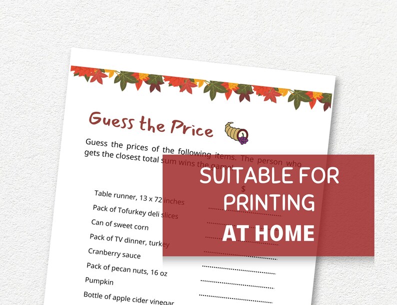 Thanksgiving Guess the Price Printable, Thanksgiving Guessing Game ...