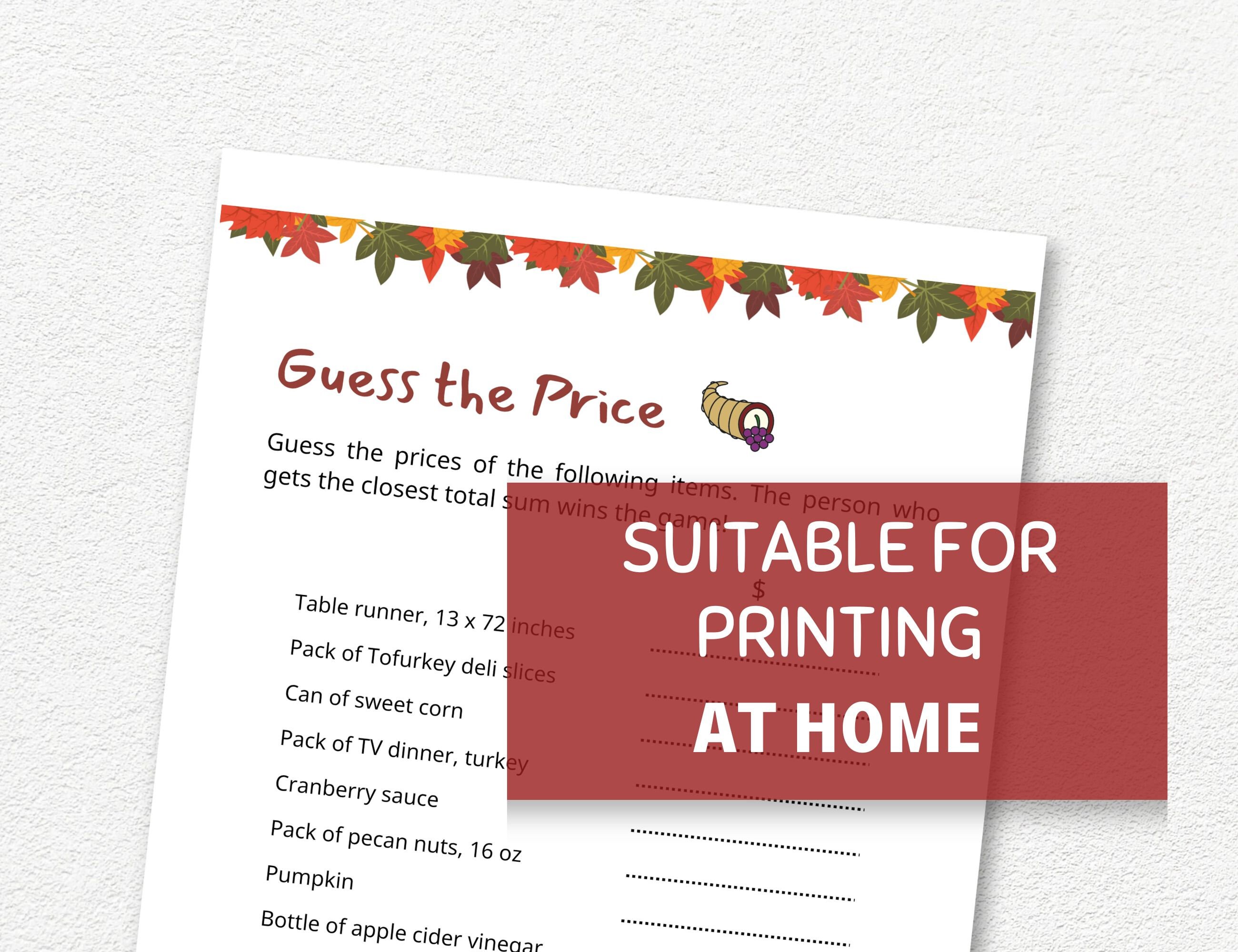 Thanksgiving Guess the Price Printable, Thanksgiving Guessing Game ...