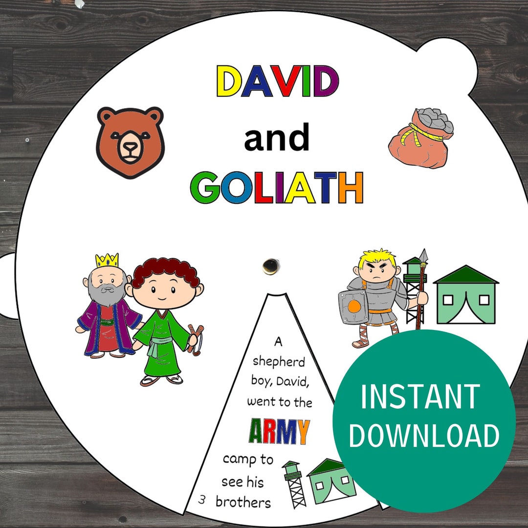 David and Goliath Coloring Wheel, Printable Sunday School Craft, Kids ...