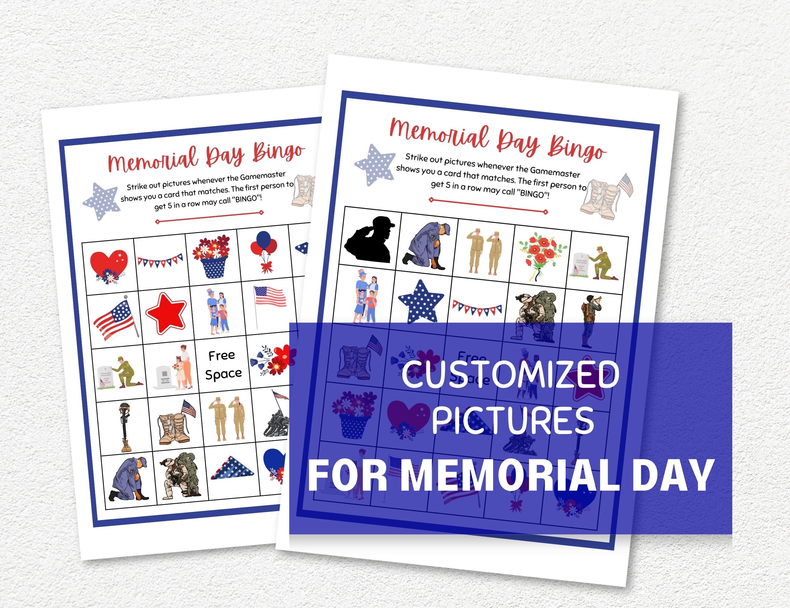 Memorial Day Bingo, 25 Cards Patriotic Bingo, Memorial Day Games ...