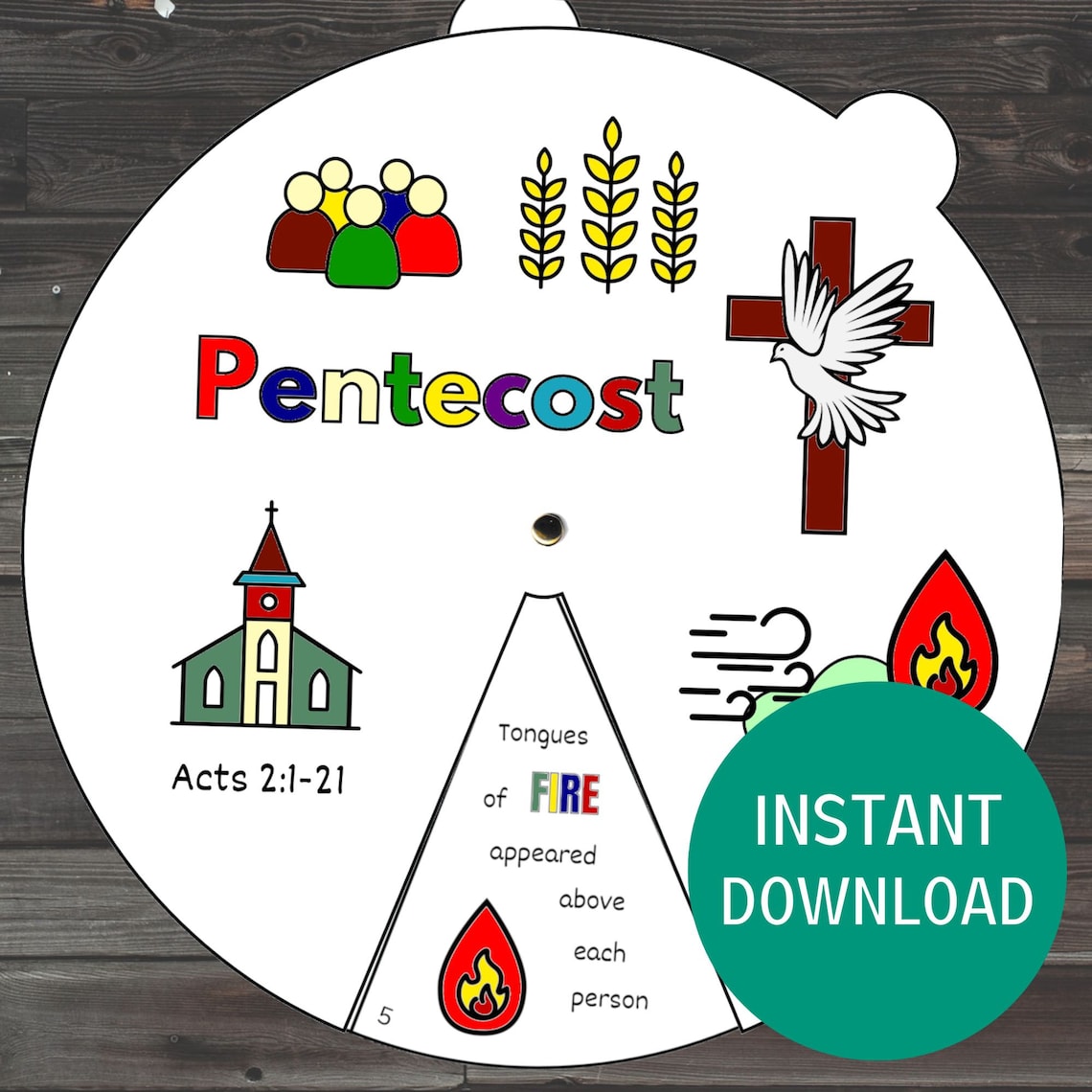 Pentecost Coloring Wheel, Printable Sunday School Lesson, Pentecost ...