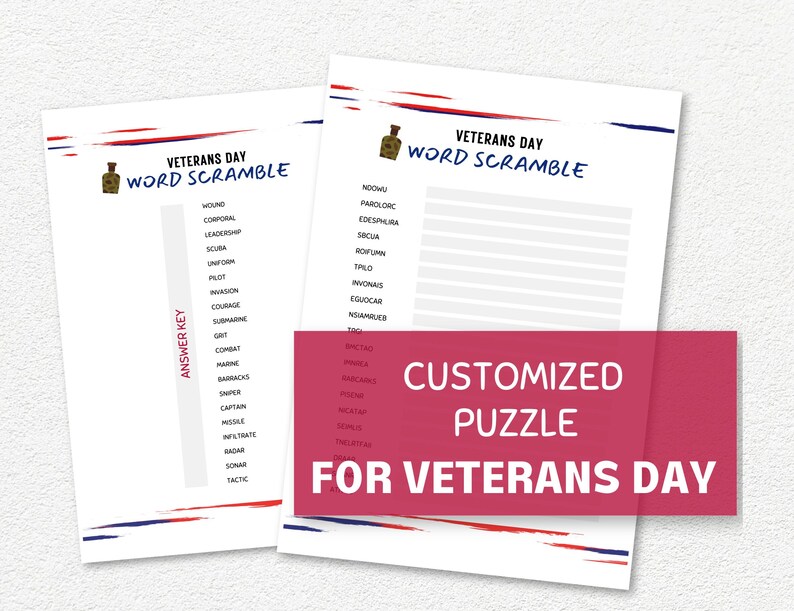 Veterans Day Word Scramble Printable, Veterans Day Games for Family ...