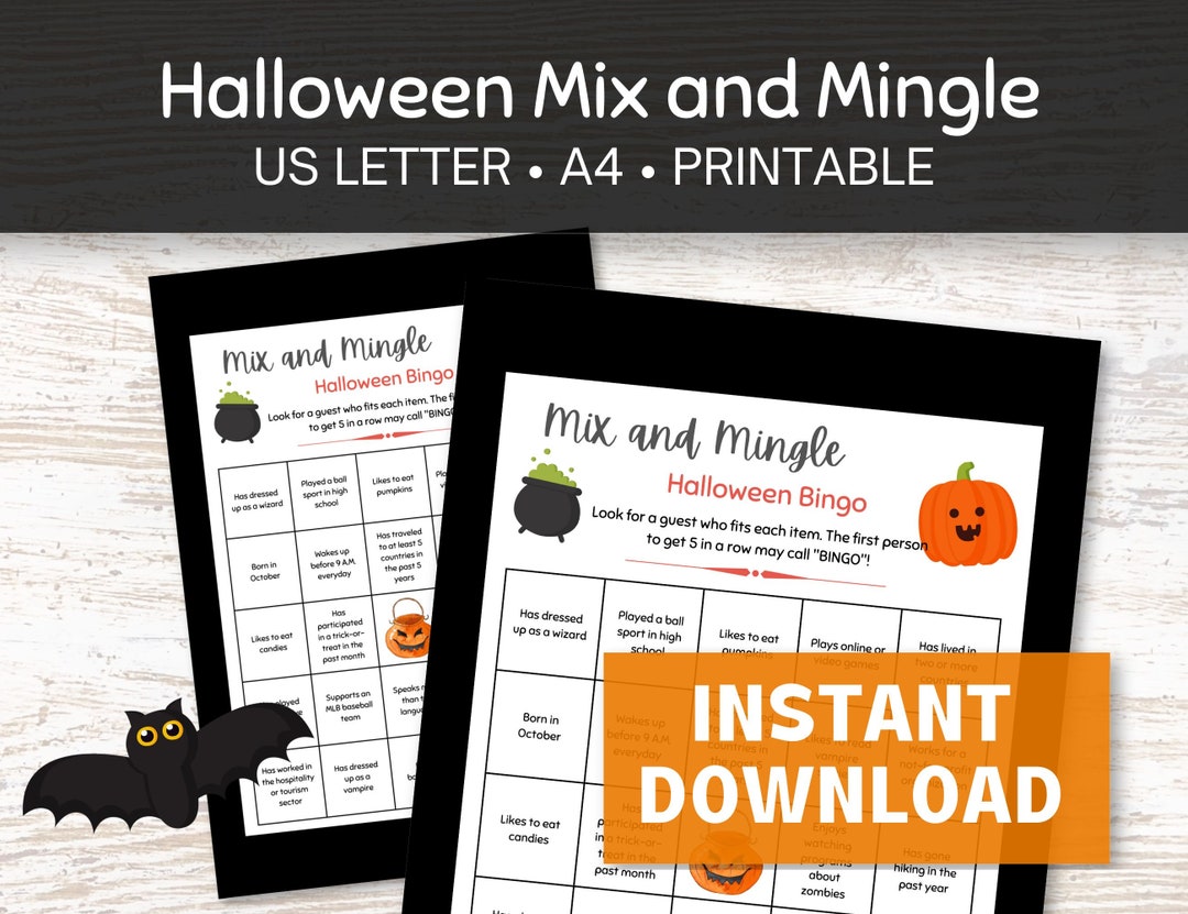 Halloween Mix and Mingle Bingo, Find the Guest Bingo Halloween ...