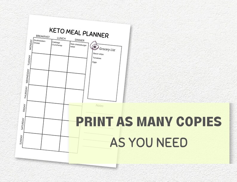 Keto Meal Planner, PDF Printable Weekly Meal Planner, Fillable Grocery ...