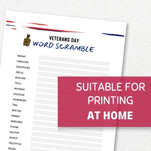 Veterans Day Word Scramble Printable, Veterans Day Games for Family ...