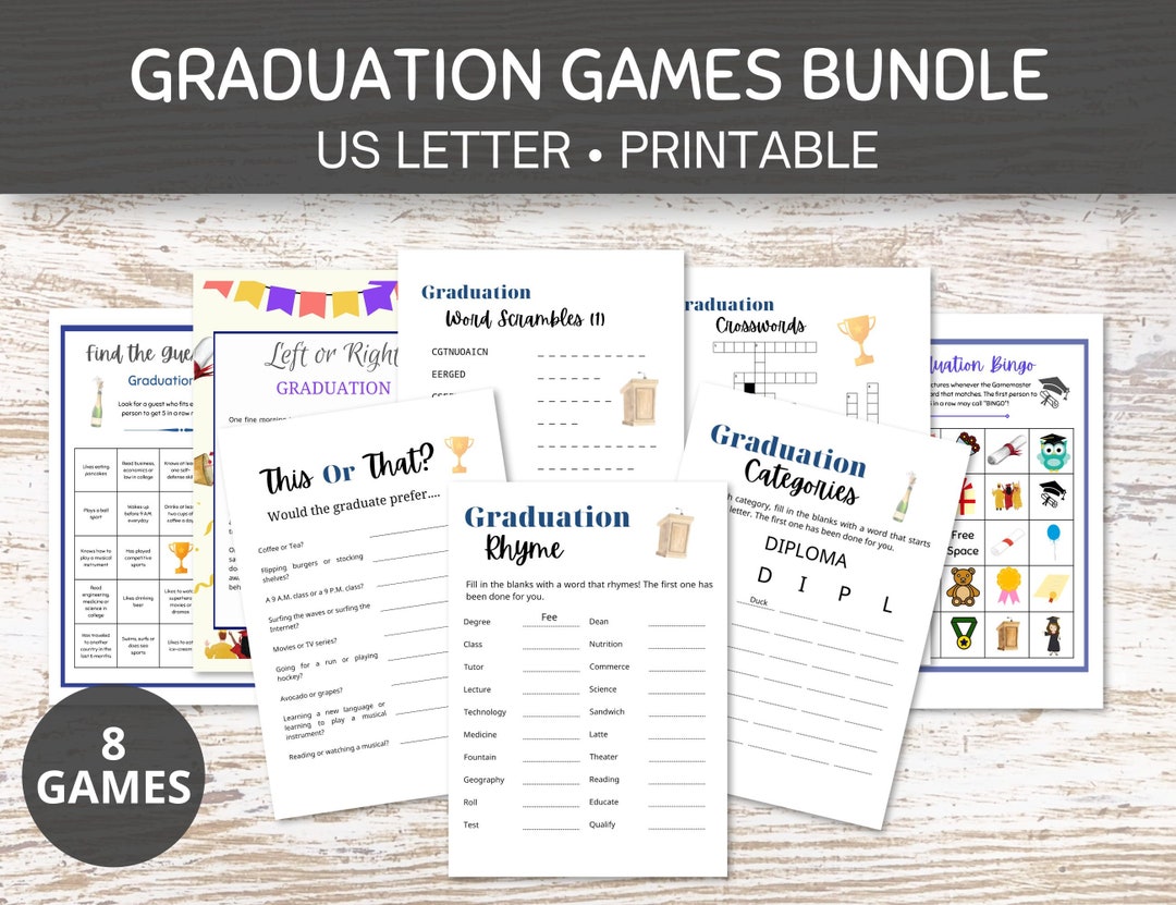 Graduation Games Bundle, 8 Printable Graduation Party Games, Bingo ...