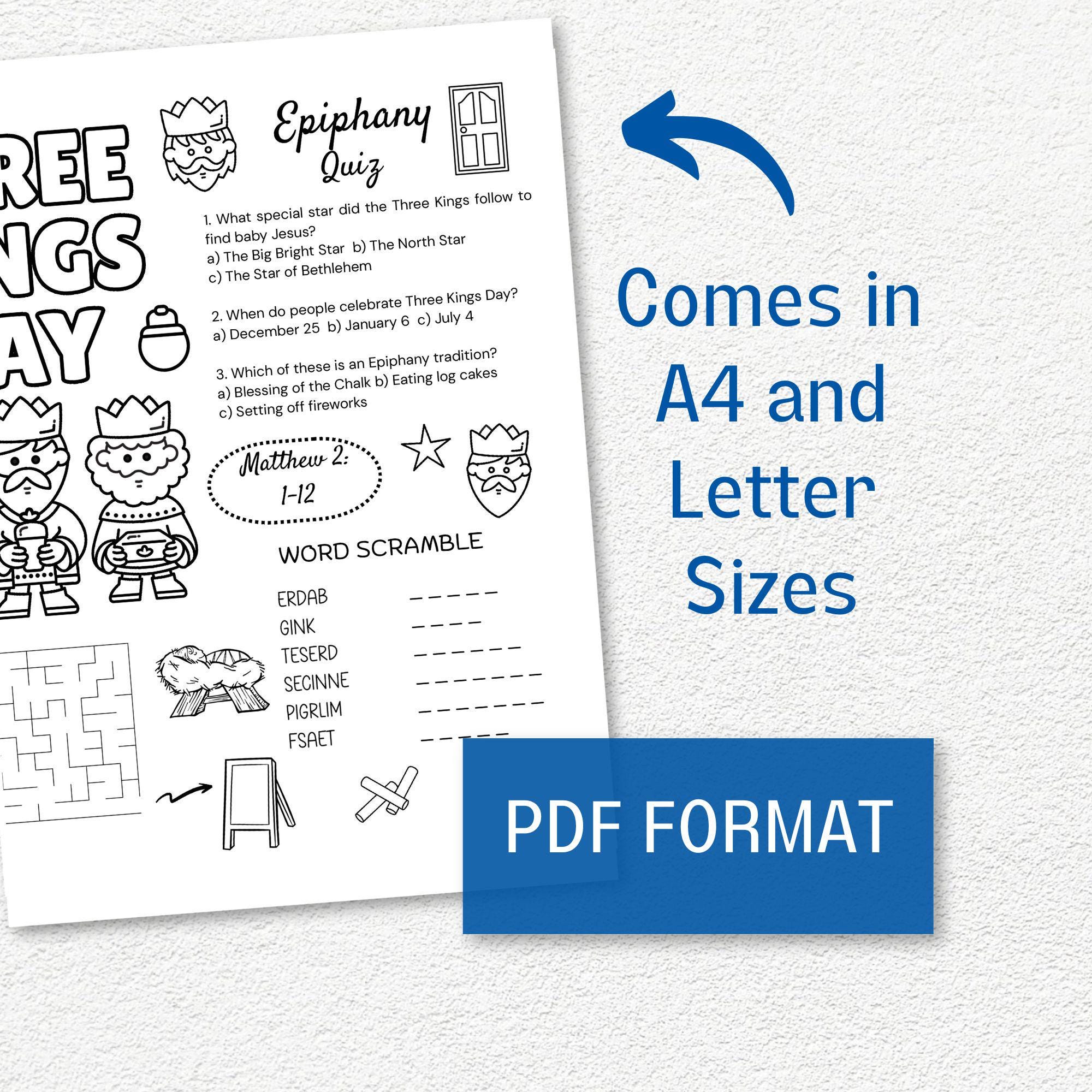Three Kings Day Activity Placemat, Printable Sunday School Activities ...