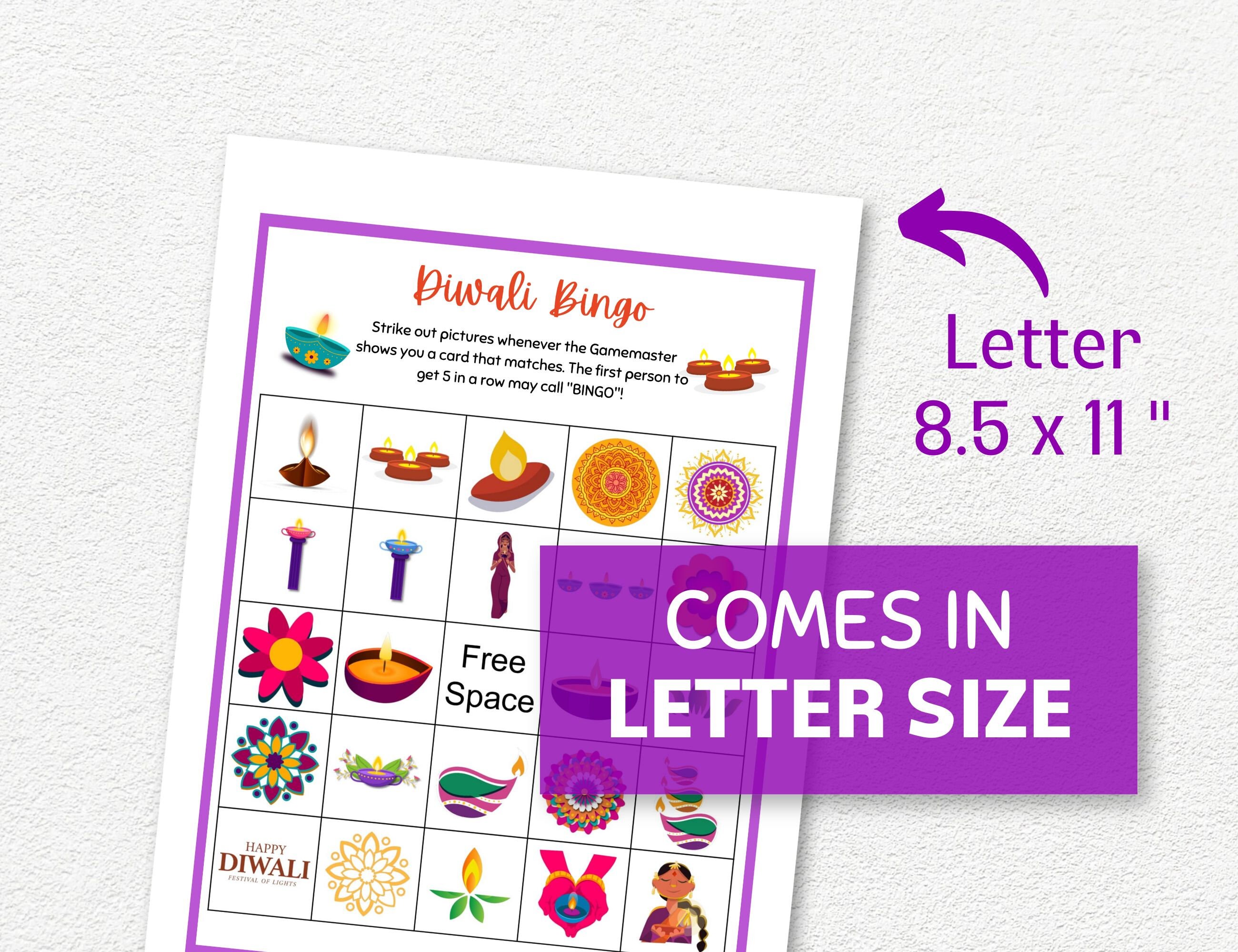 Diwali Bingo Game, 25 Bingo Cards Printable, Deepavali Party Games for ...