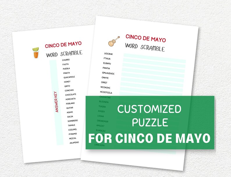 Cinco De Mayo Word Scramble, Printable Fiesta Games for Family, Word ...