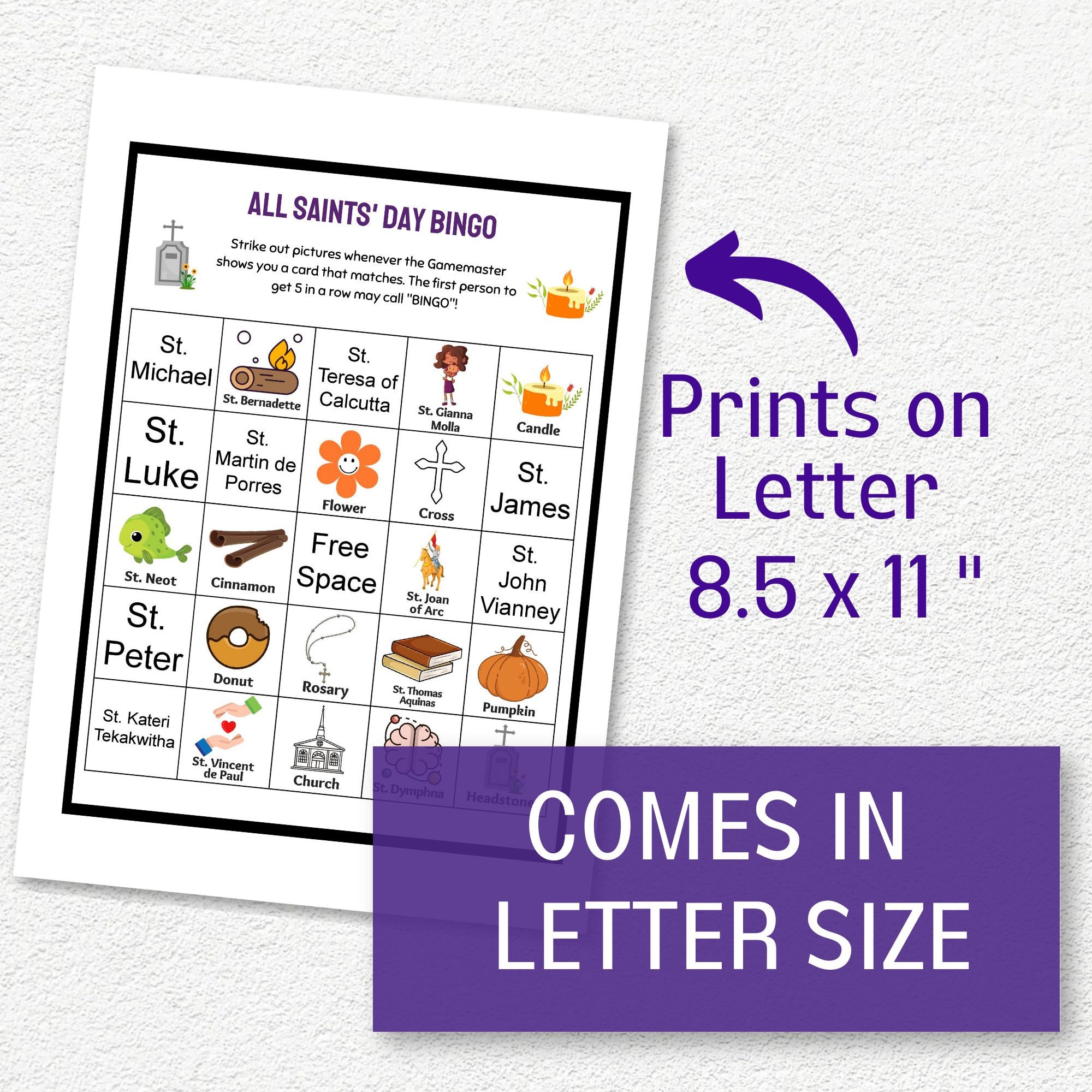 All Saints’ Day Printable Bingo, 50 Holiday Bingo Cards PDF, All Saints ...