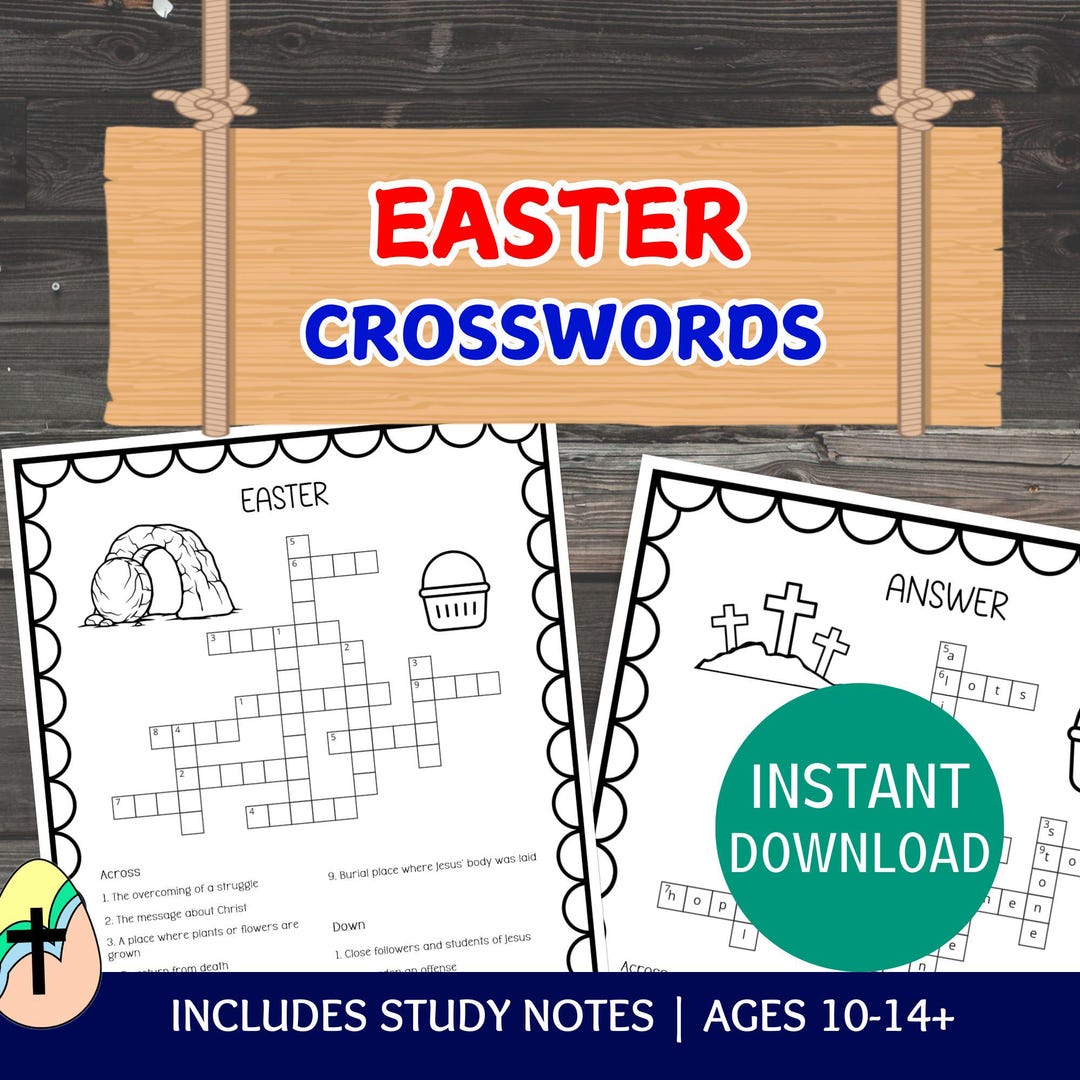 Easter Crossword Puzzle, Printable Sunday School Activity With Study ...