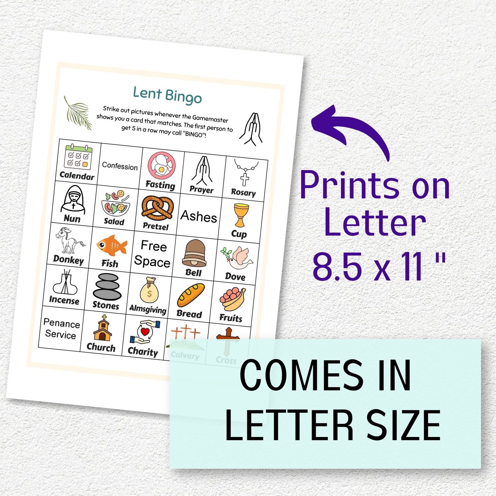 Lent Bingo Game Printable, 50 Printable Bingo Cards PDF, Lent ...