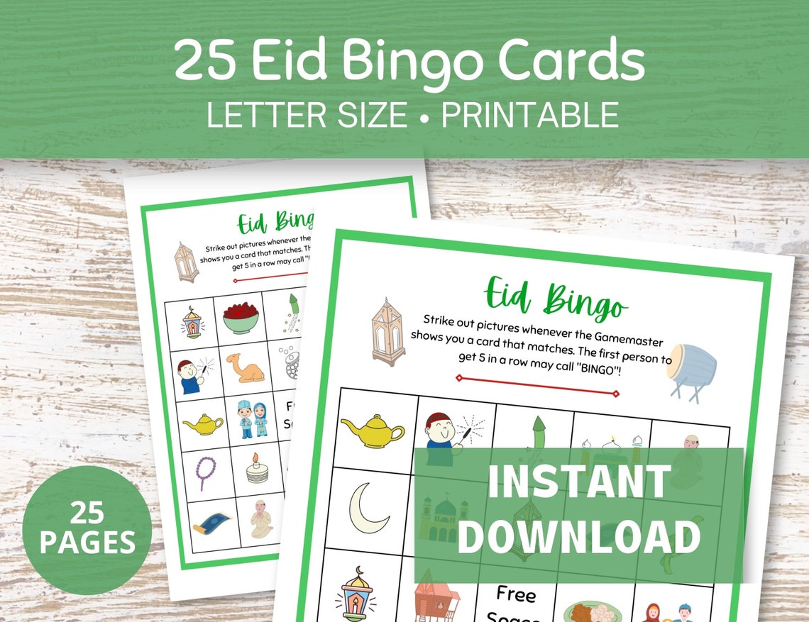 Eid Games Bingo Cards, 25 Printable Eid Al Fitr Bingo Cards, Ramadan ...