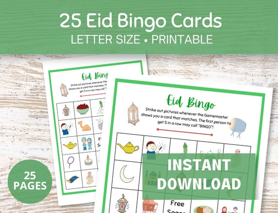 Eid Games Bingo Cards 25 Printable Eid Al Fitr Bingo Cards - Etsy