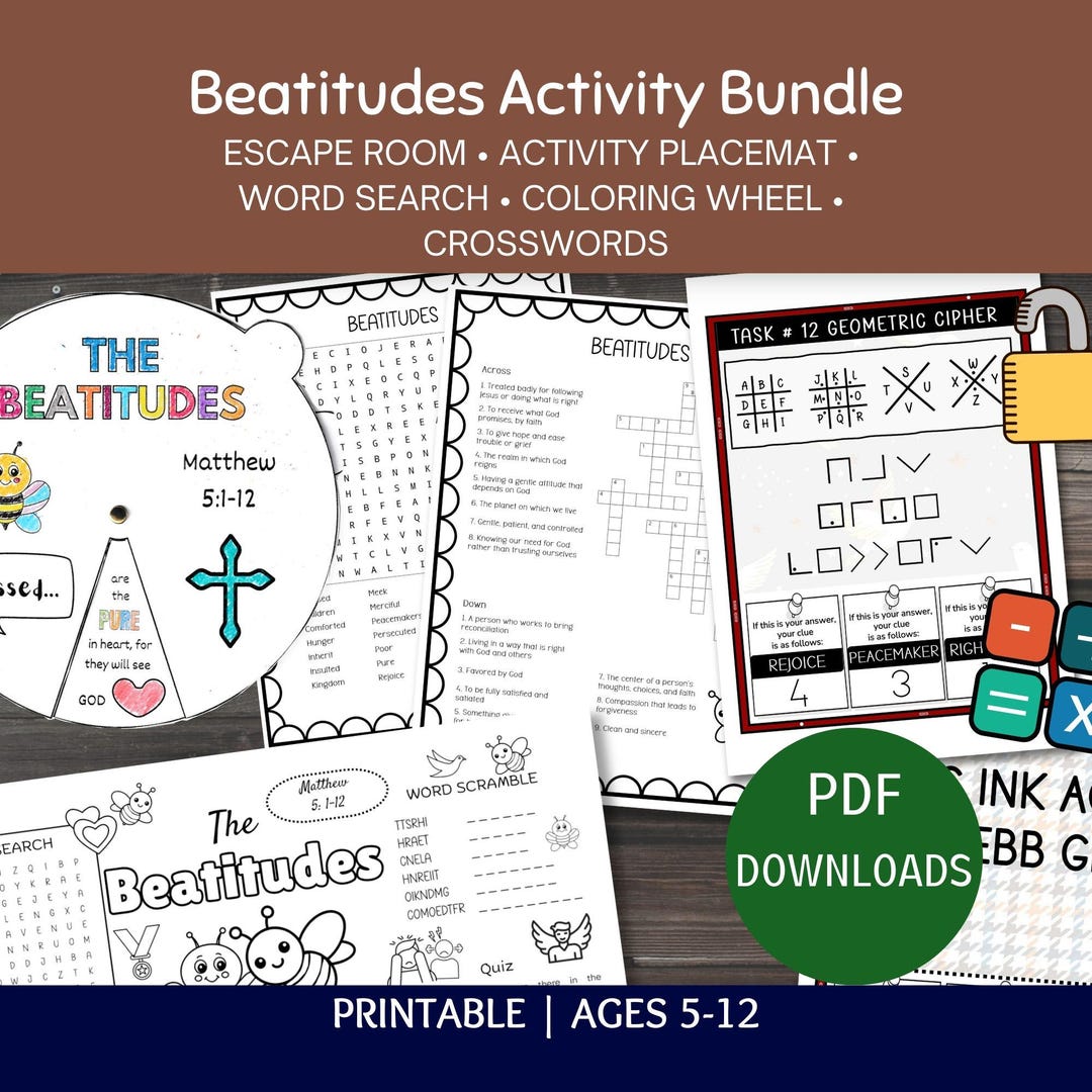 Beatitudes Activity Bundle, 5 Printable Sunday School Lessons, Escape ...