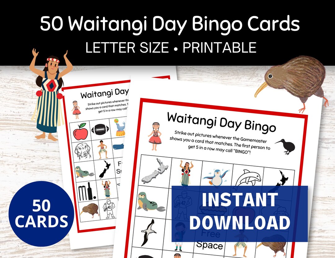 Waitangi Day Bingo Printable, Holiday Bingo 50 Cards, New Zealand ...
