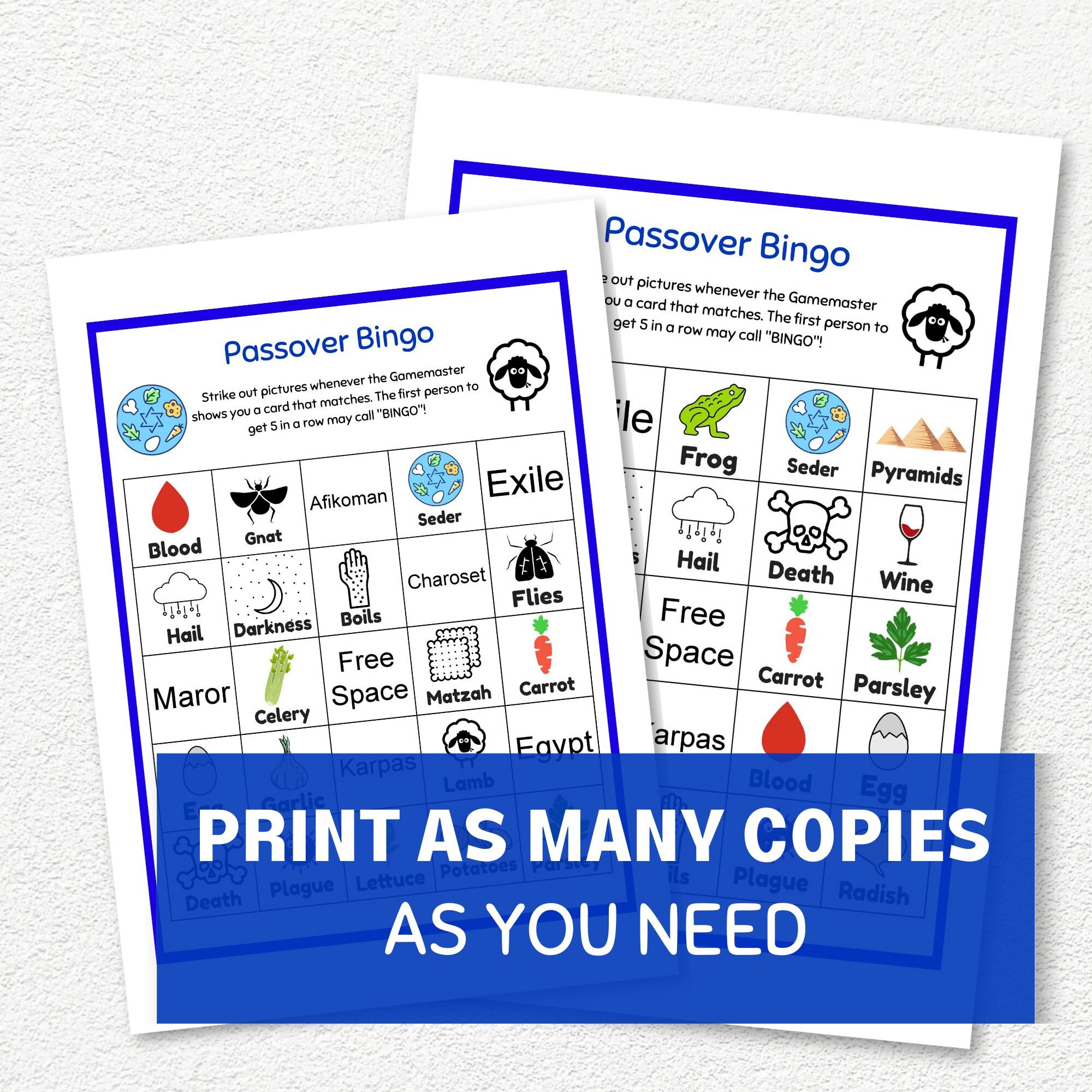 Passover Bingo, 50 Bingo Printable Cards, Pesach Animals Passover Card ...