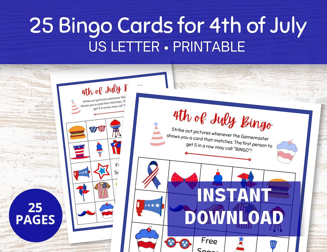 4th of July Bingo Cards, 25 Cards Patriotic Bingo, 4th of July Games ...