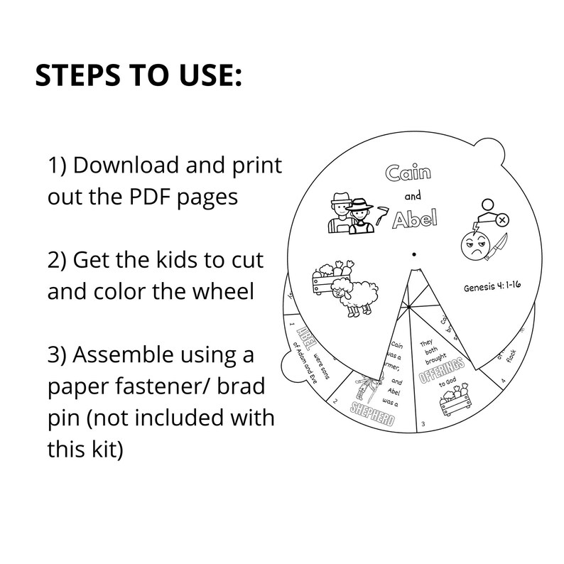 Cain and Abel Coloring Wheel, Printable Sunday School Lesson, Bible ...