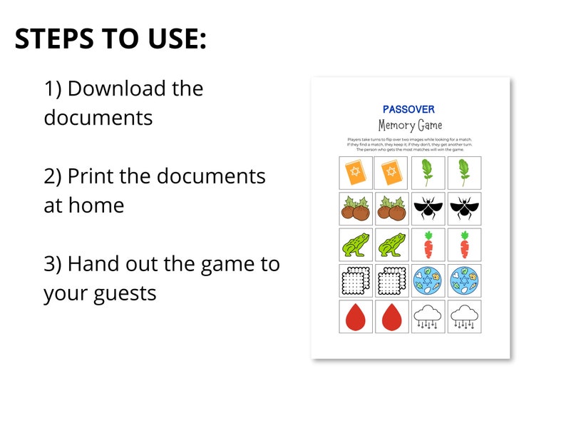 Passover Memory Game Printable, Memory Matching Game, Passover Party ...