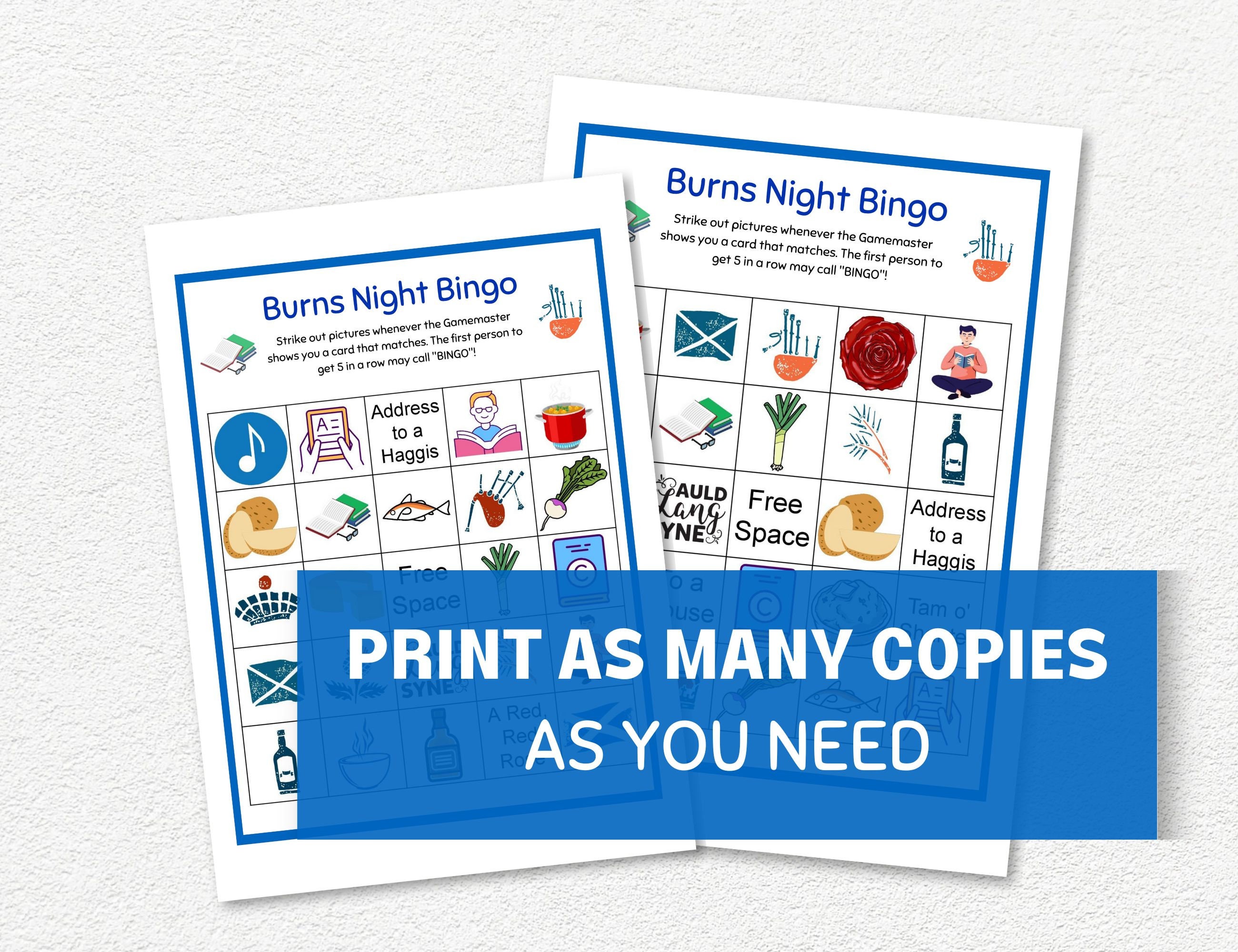 Burns Night Bingo, Holiday Bingo 50 Cards, Scottish Themed Bingo Games ...