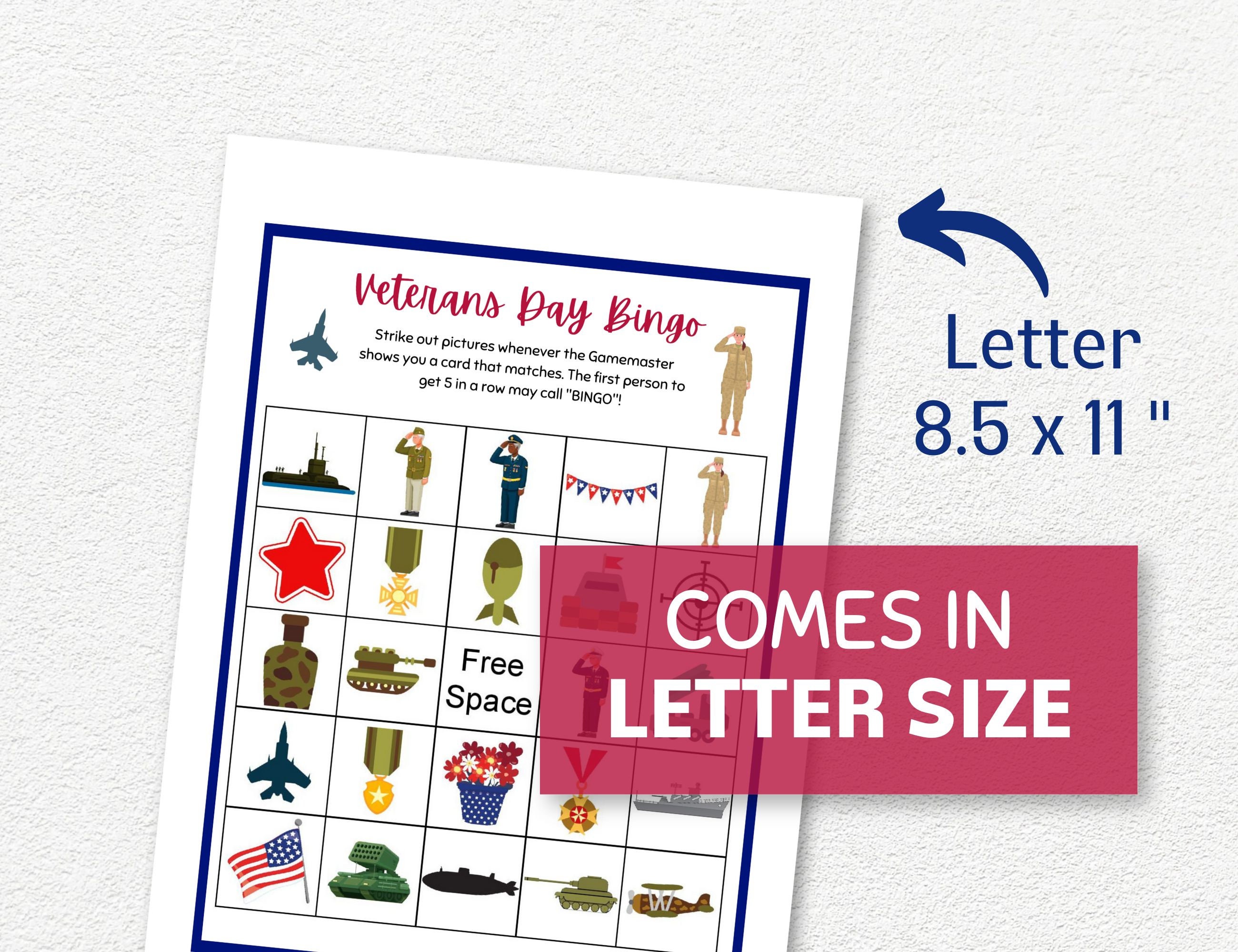 Veterans Day Bingo, 25 Bingo Cards Game, Veterans Day Printable ...