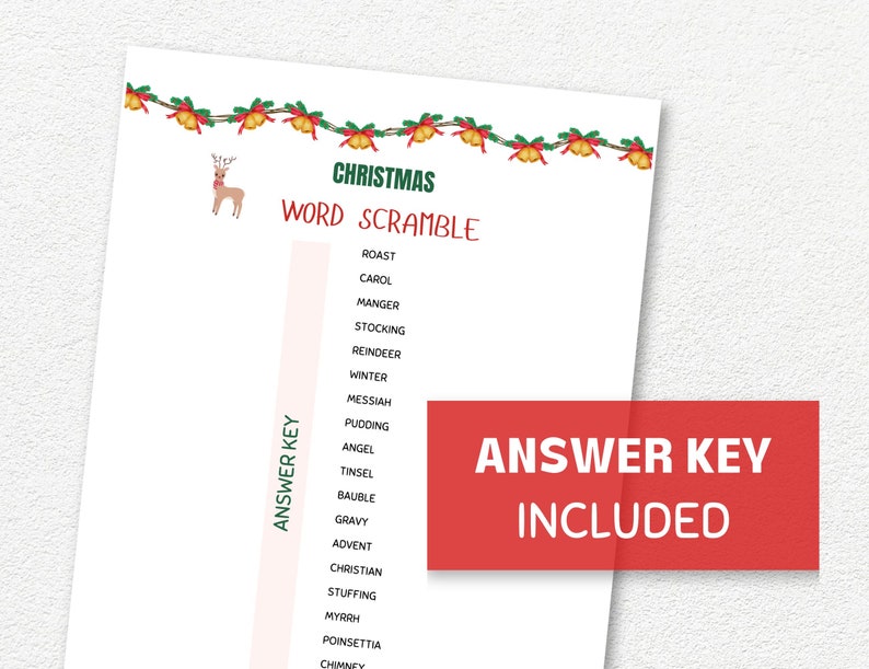 Christmas Word Scramble Printable, Christmas Games for Family, Word ...
