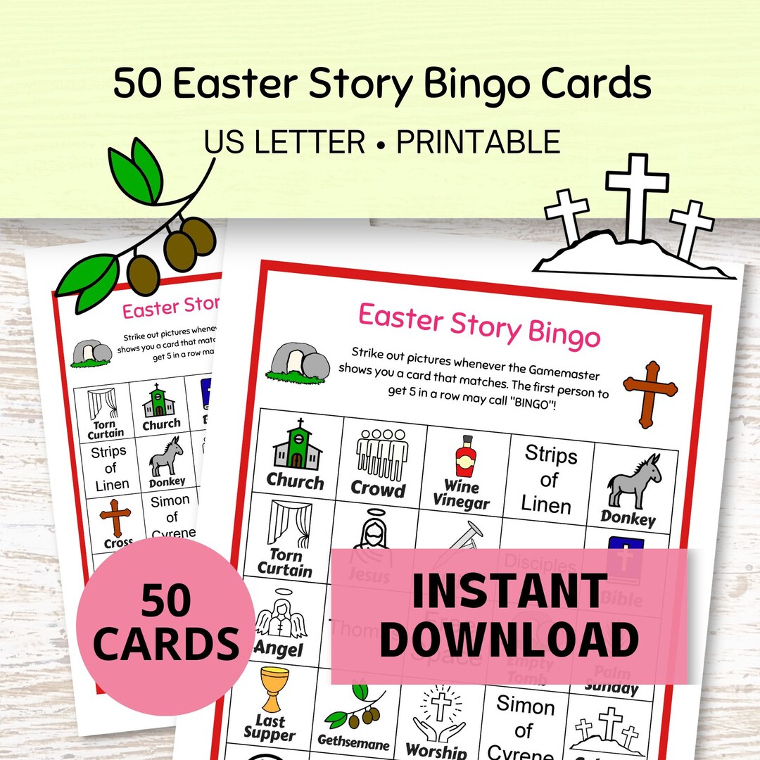 Easter Bingo Religious Game, 50 Printable Bingo Cards, Sunday School ...