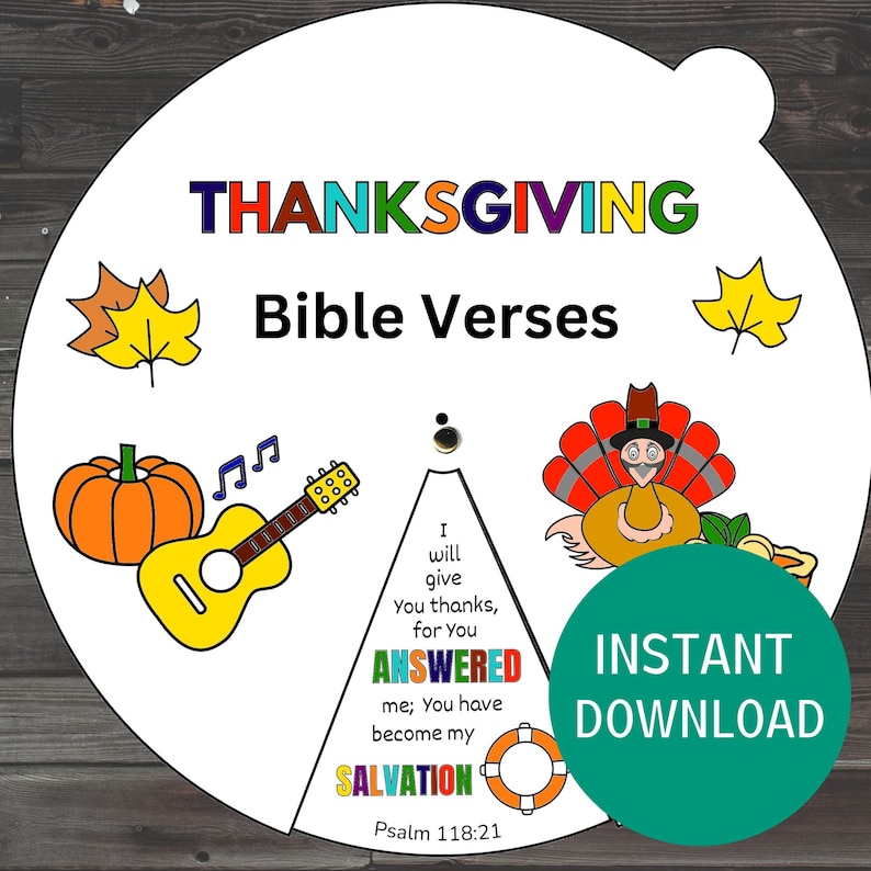 Thanksgiving Bible Verses Coloring Wheel, Printable Sunday School Craft ...