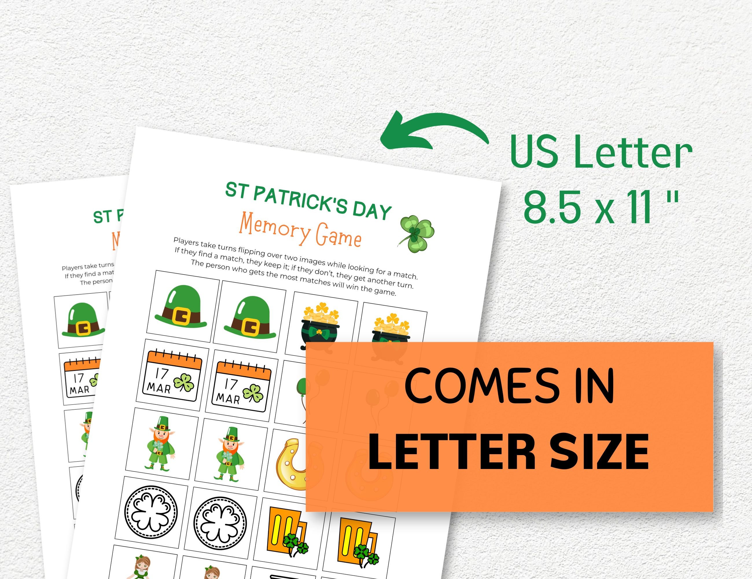 St. Patrick’s Day Memory Game, Printable Memory Matching Game, St ...