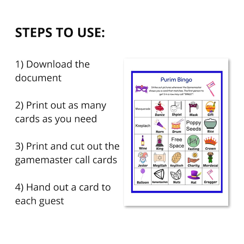Purim Bingo Printable, Holiday Bingo 50 Cards, Jewish Holiday Themed ...