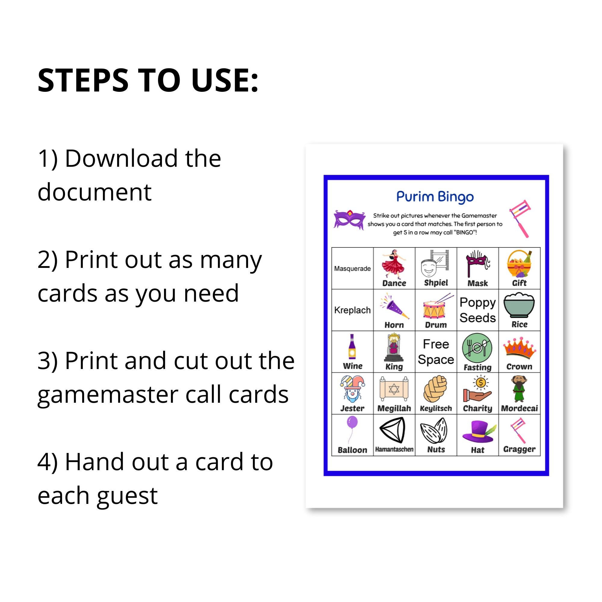 Purim Bingo Printable, Holiday Bingo 50 Cards, Jewish Holiday Themed ...