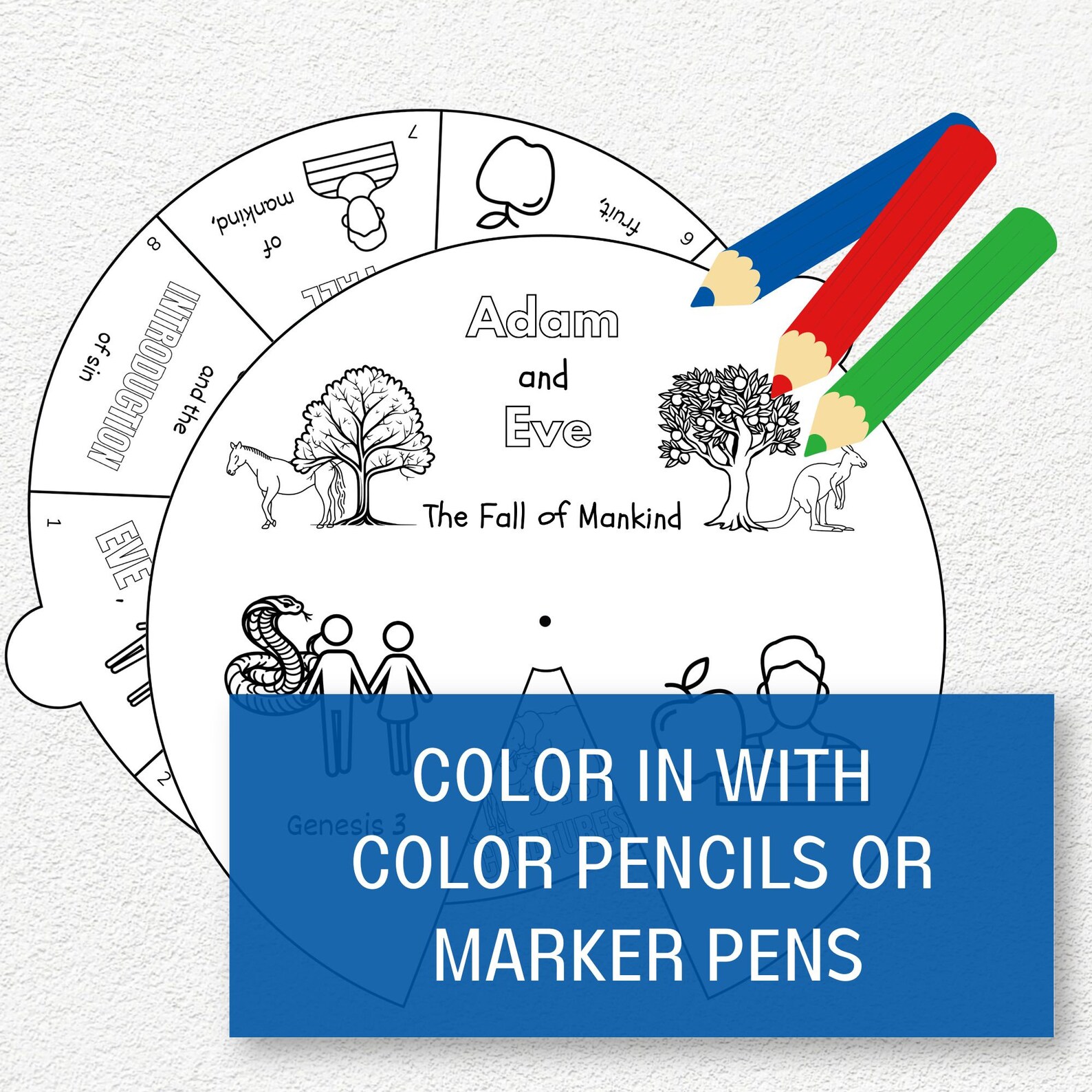 Adam and Eve Coloring Wheel, Printable Sunday School Lesson, Adam and ...