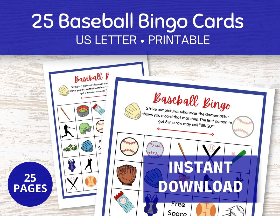 Baseball Bingo Cards, 25 Printable Cards for Birthdays and Baby Showers ...