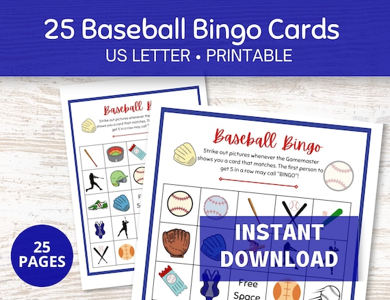 Baseball Bingo Cards 25 Printable Cards for Birthdays and | Etsy
