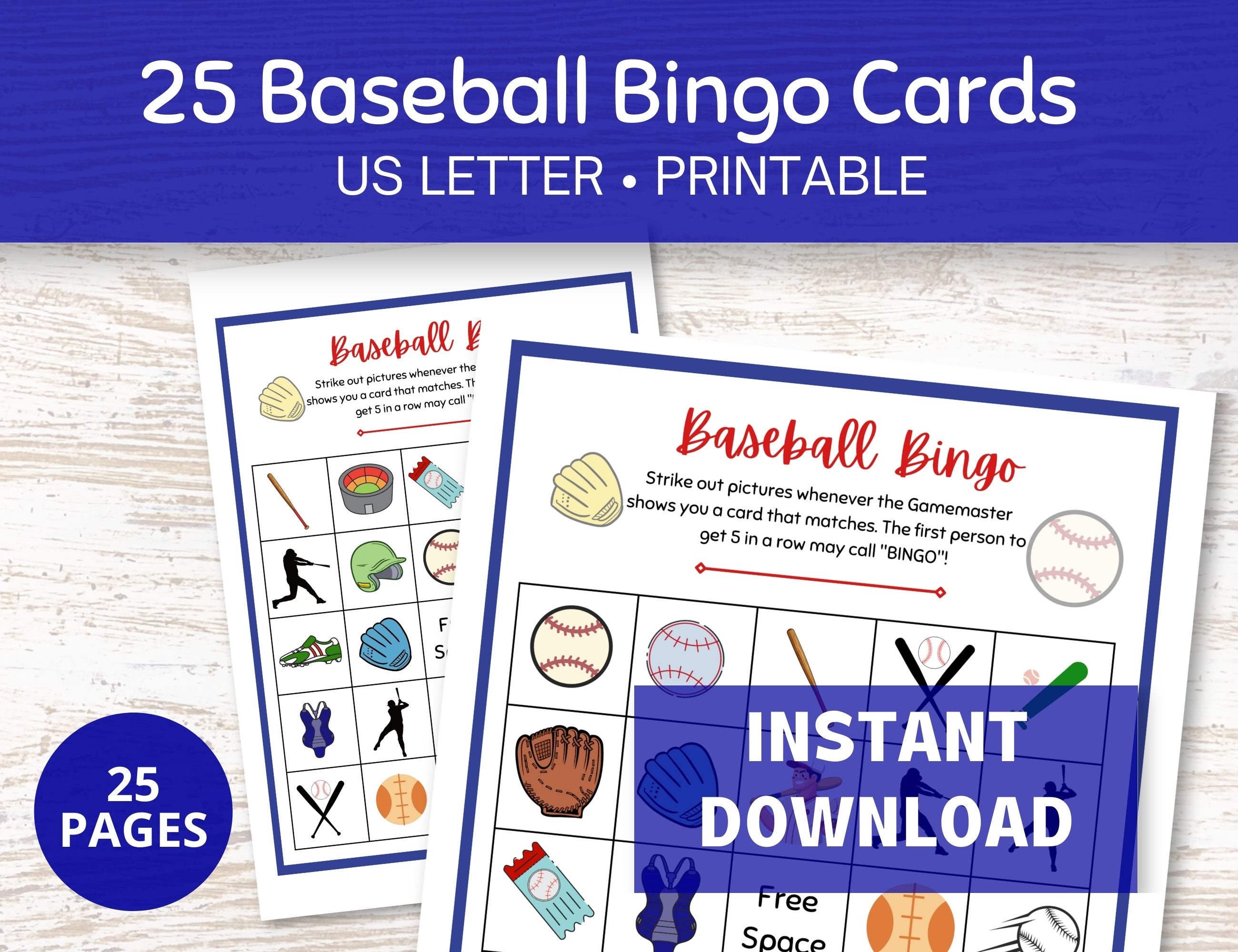 Baseball Bingo Cards, 25 Printable Cards for Birthdays and Baby Showers ...