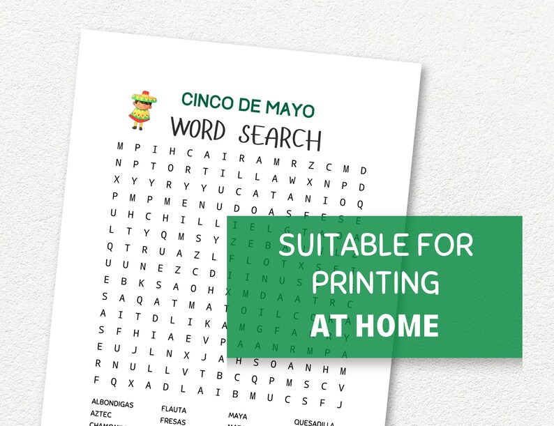 Cinco De Mayo Word Search Printable, Mexican Theme Party Games, Word ...