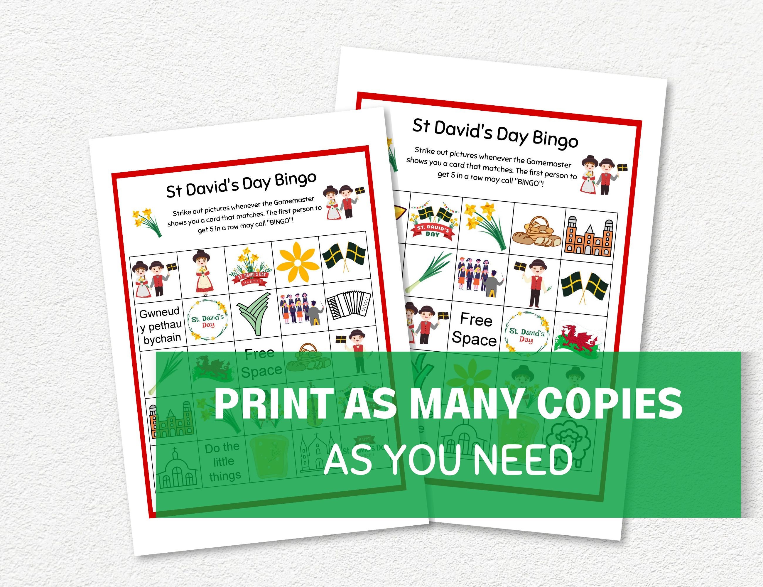 St David’s Day Bingo, 50 Printable Bingo Cards, Welsh-themed Bingo ...