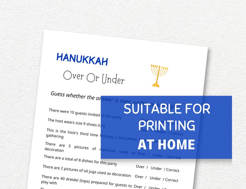 Hanukkah Over or Under Game Printable, Guess How Many, Hanukkah ...