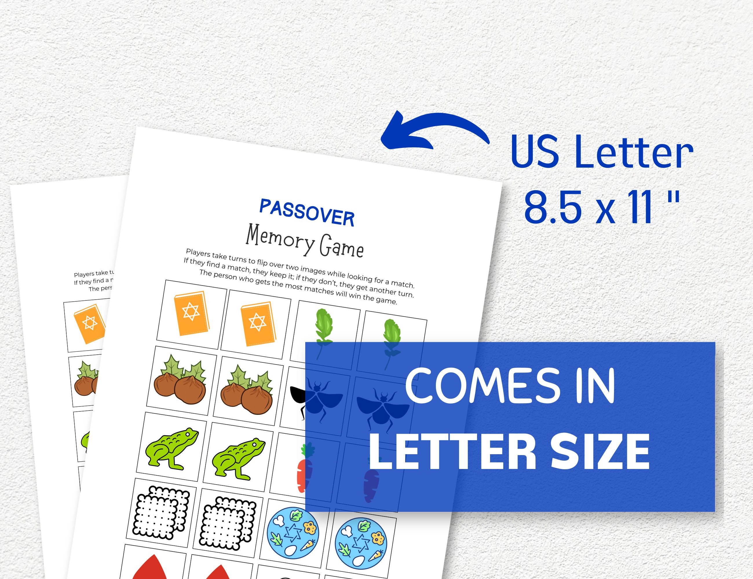 Passover Memory Game Printable, Memory Matching Game, Passover Party ...