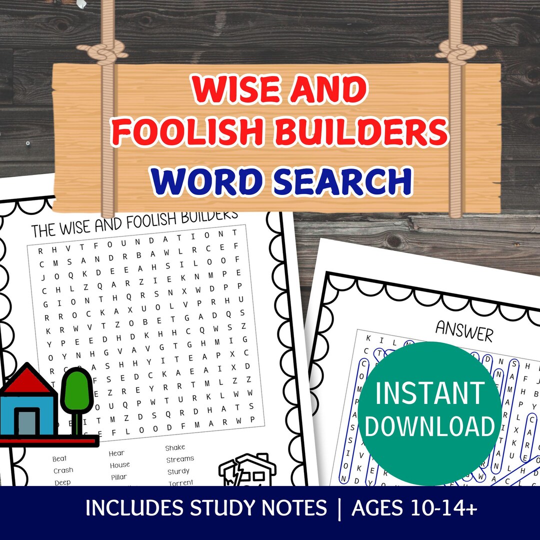 Wise and Foolish Builders Word Search, Printable Sunday School Activity ...