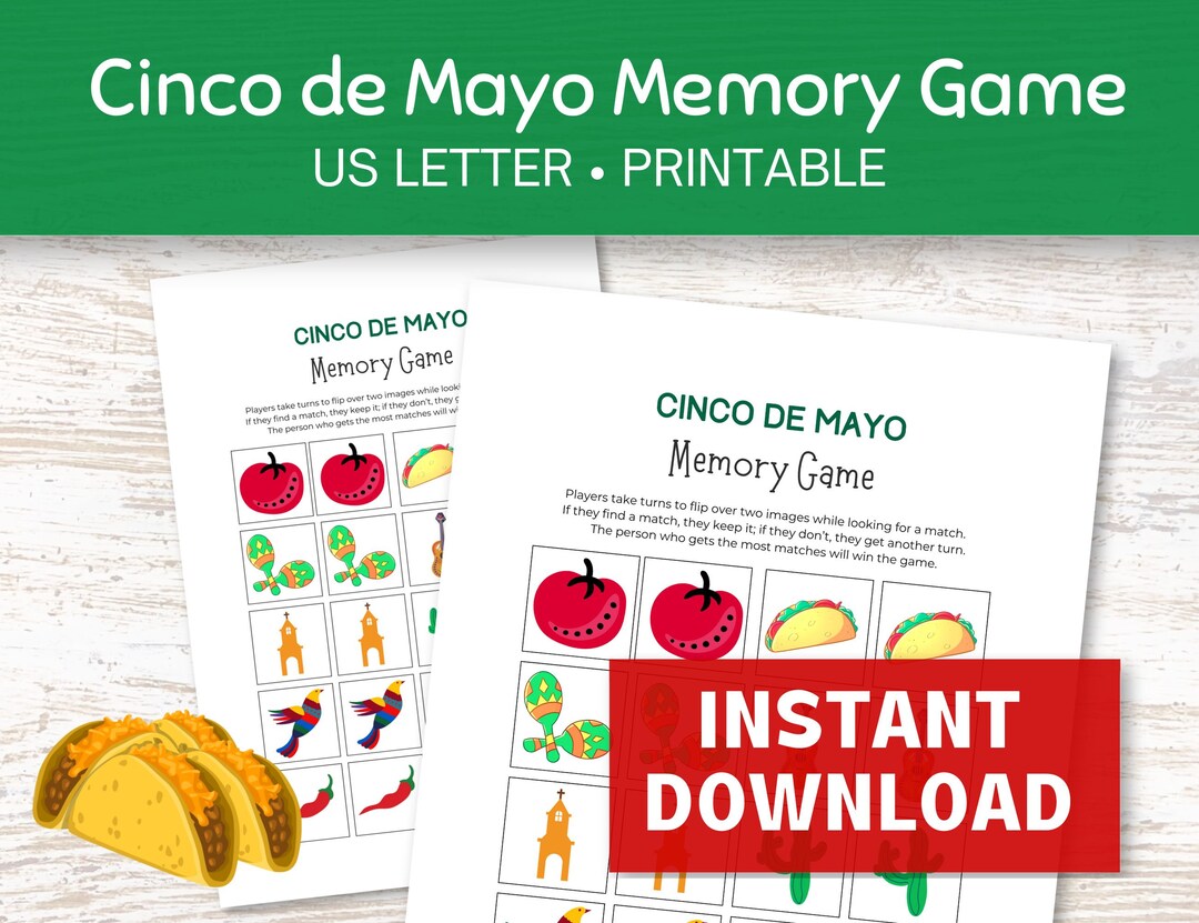 Cinco De Mayo Memory Game Printable, Memory Matching Game, Fiesta Party ...