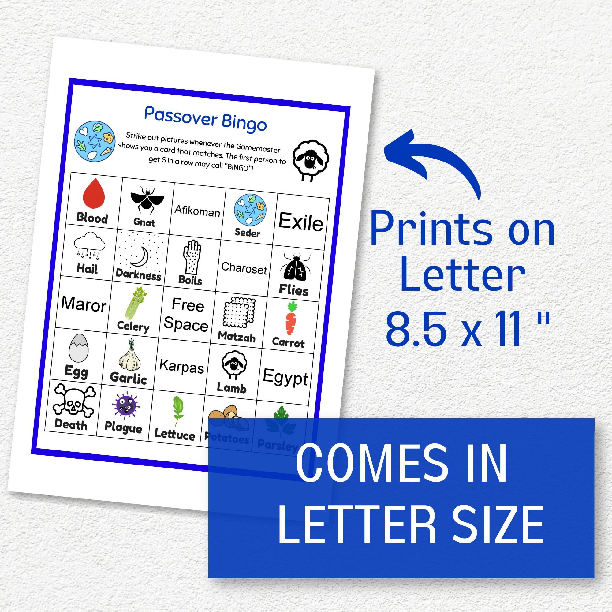 Passover Bingo, 50 Bingo Printable Cards, Pesach Animals Passover Card ...