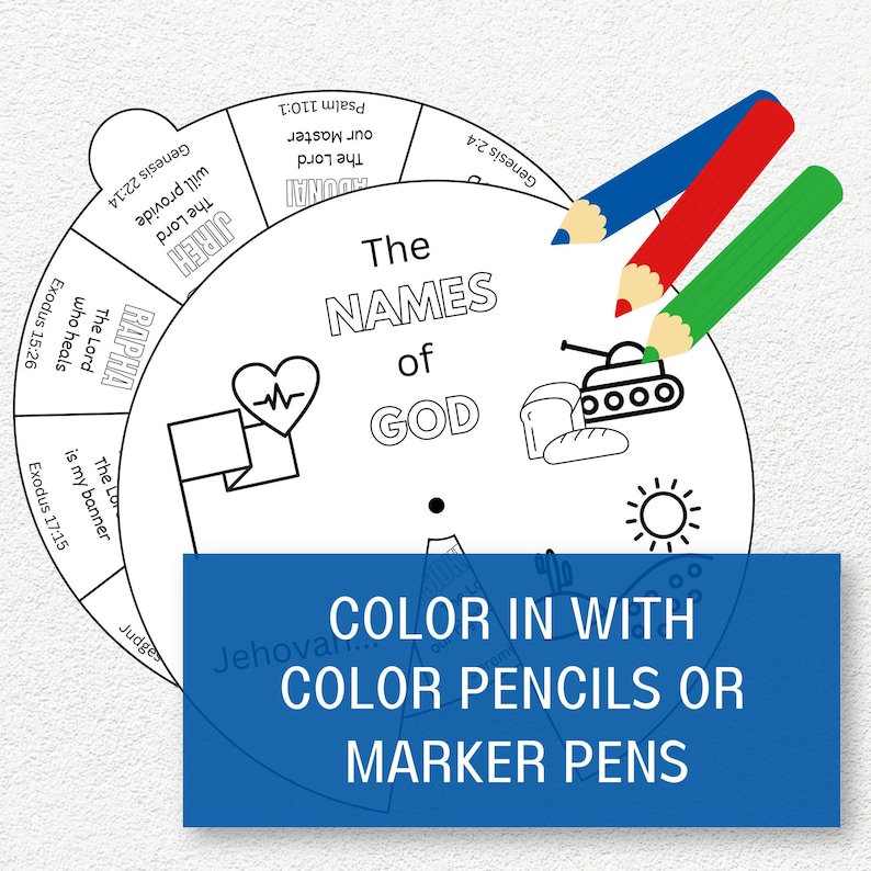 Names of God Coloring Wheel, Sunday School Craft Printable, Kids Bible ...