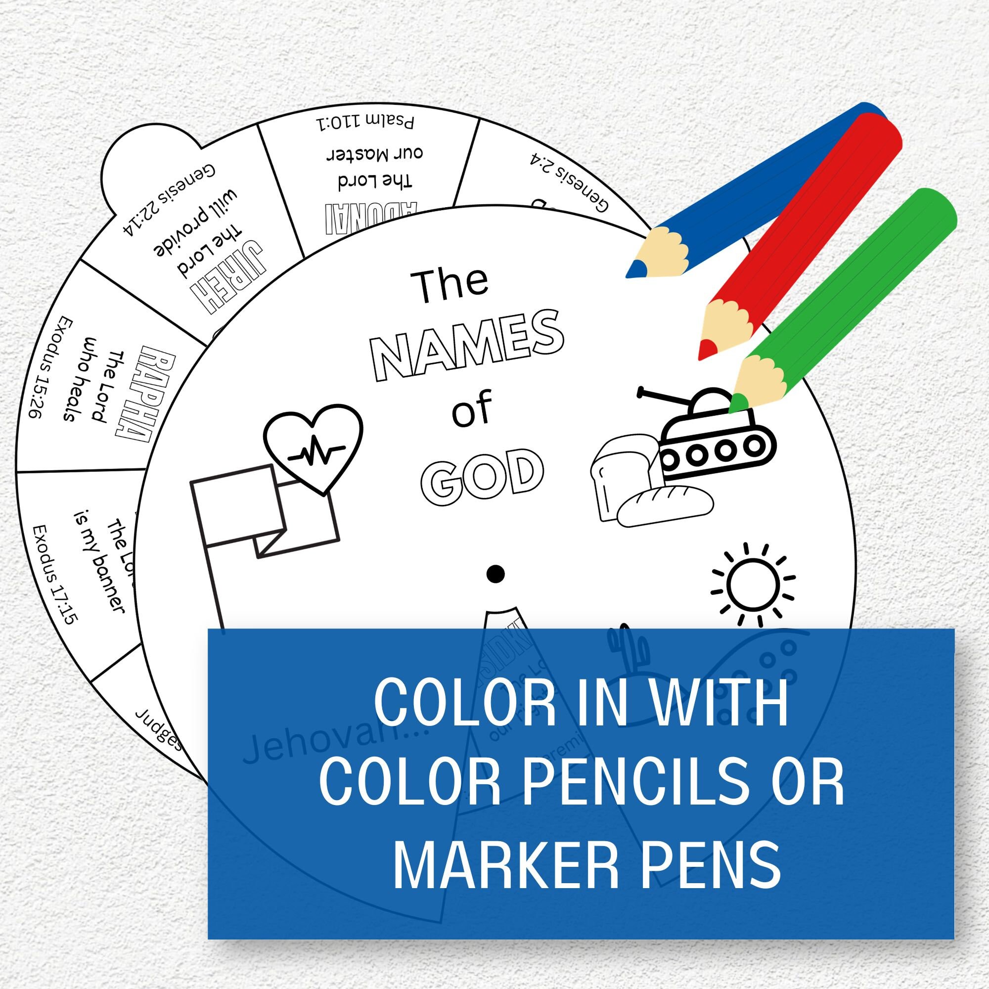 Names of God Coloring Wheel, Sunday School Craft Printable, Kids Bible ...